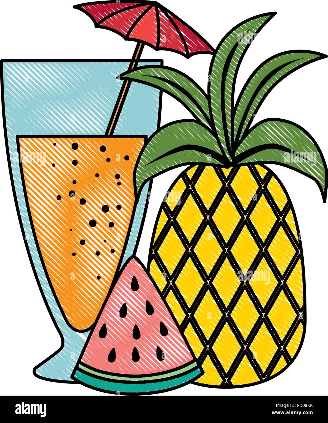 tropical cocktail with fruits vector illustration design Stock Vector ...
