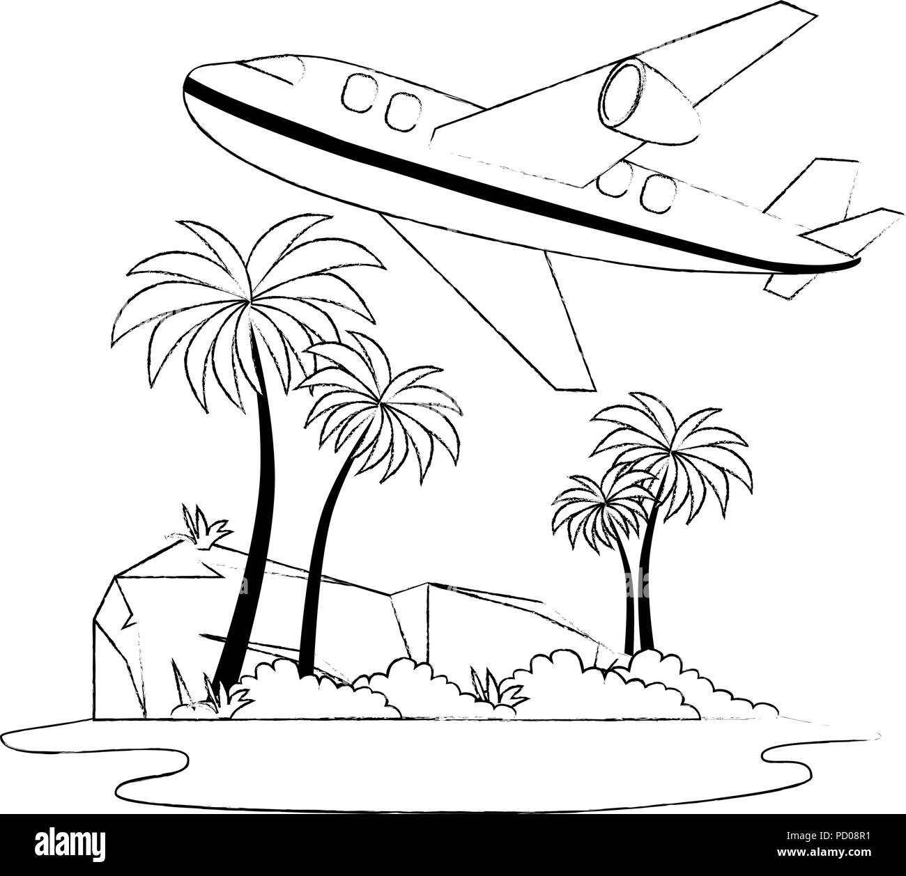 tree palms with airplane flying scene Stock Vector Image & Art - Alamy