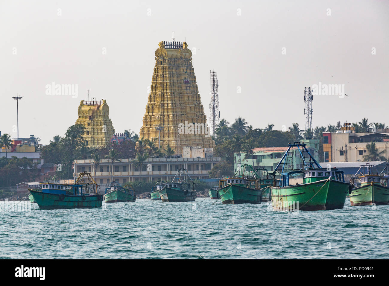 View from the sea of Arulmigu Ramanathaswamy yellow Temple in ...