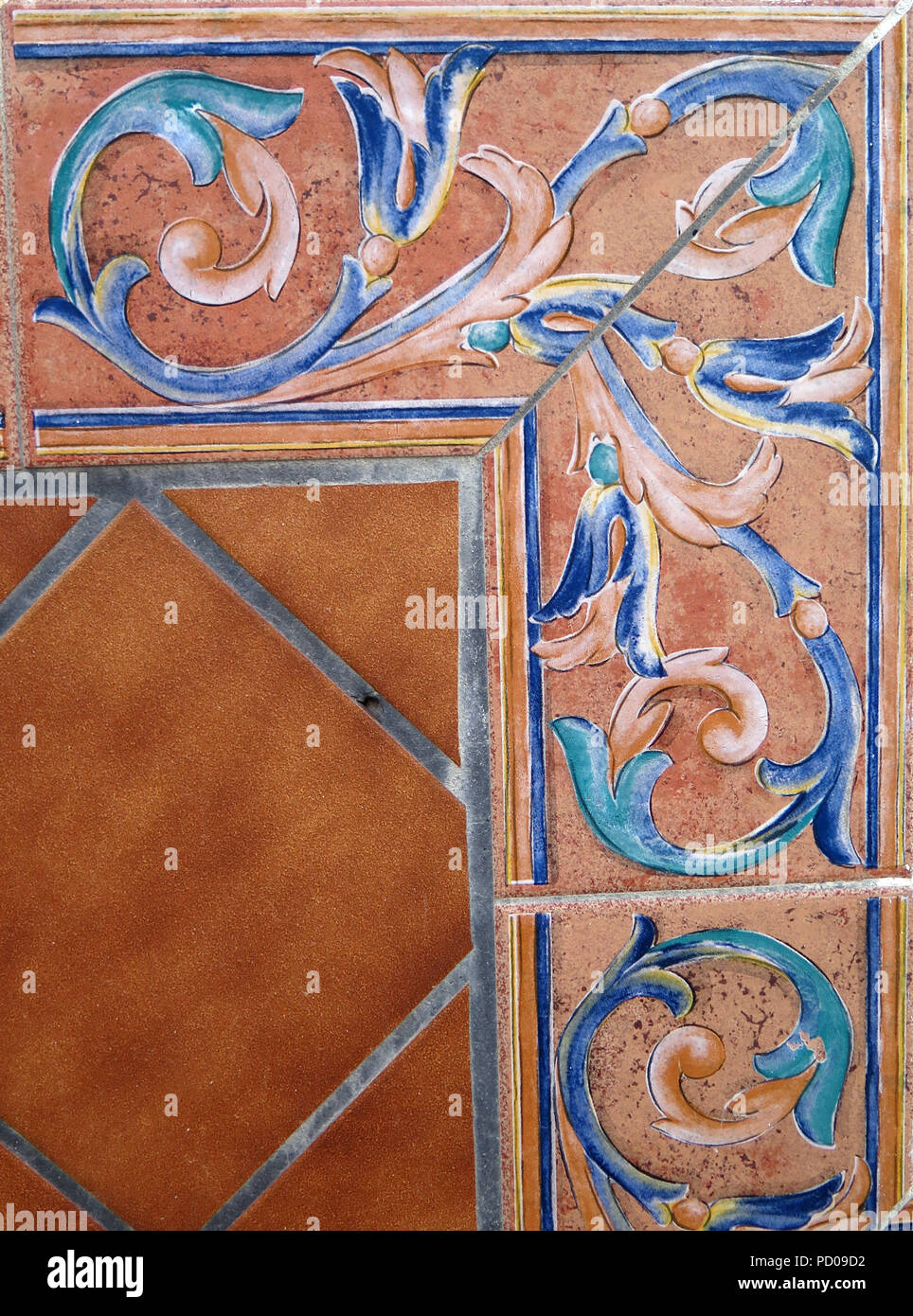 Colorful ceramic tiled corner of wall with in village in Andalusia ...