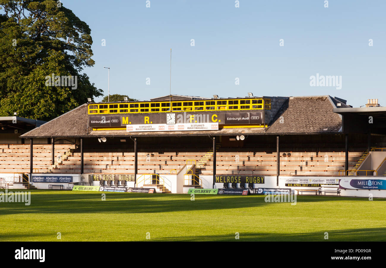 The view across the pitch of Melrose Rugby Union Club in Melrose ...