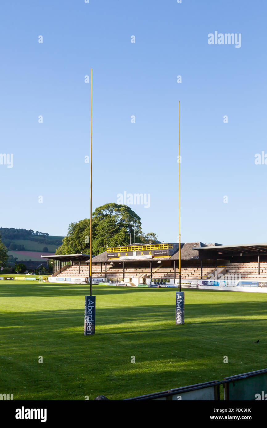 The view through the posts and across the pitch of Melrose Rugby Union ...
