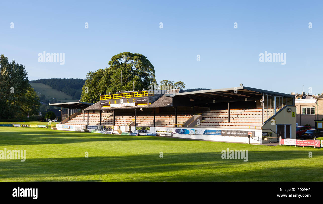 The view across the pitch of Melrose Rugby Union Club in Melrose ...