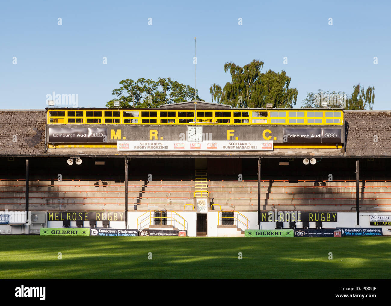 The view across the pitch of Melrose Rugby Union Club in Melrose ...
