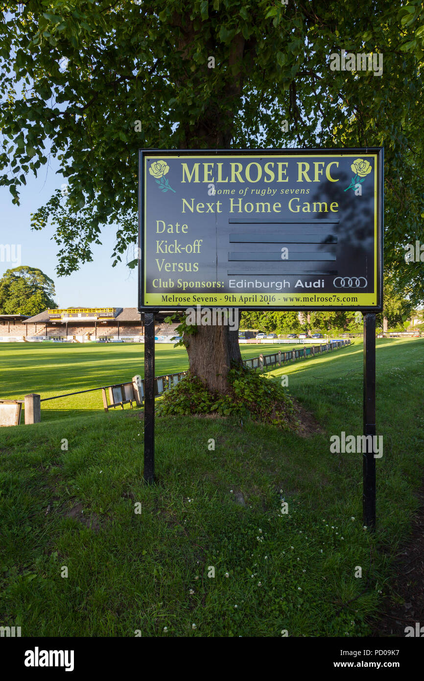 The view across the pitch of Melrose Rugby Union Club in Melrose ...