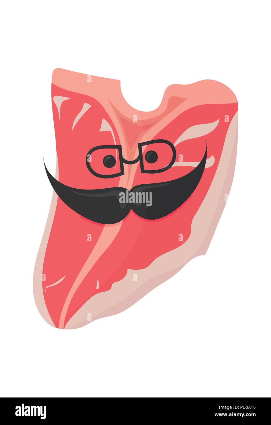 Vector illustration: t-bone beef raw steak with cute face isolated. Raw ...