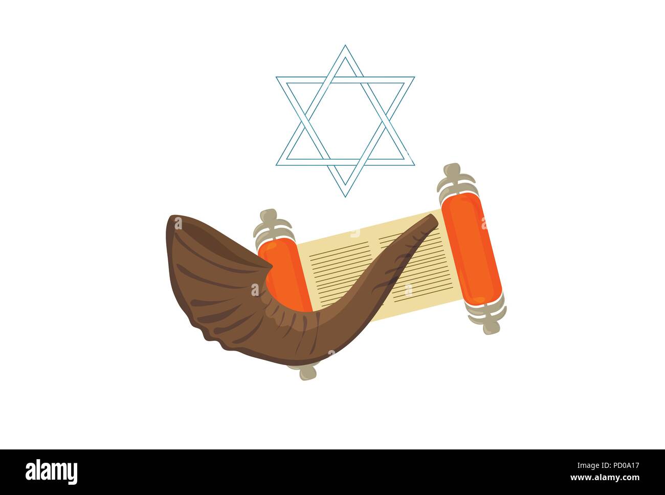 Vector Illustration For Yom Kippur And Rosh Hashanah Shofar And Open