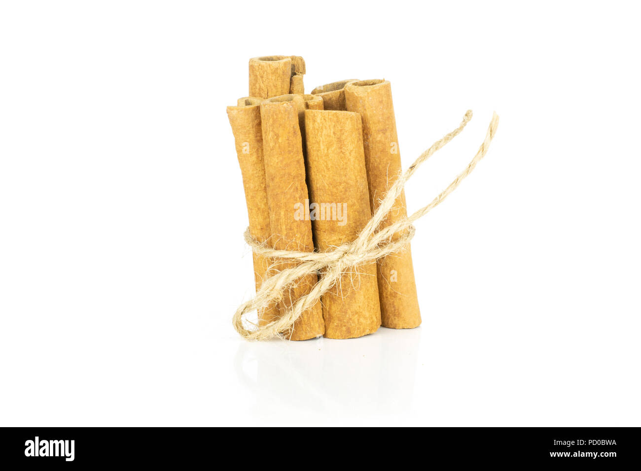 Lot of whole dry brown cinnamon stick tied by jute rope tied by jute ...