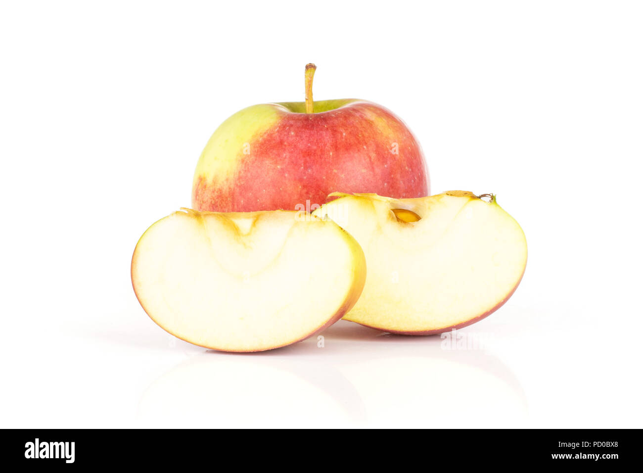 Group of one whole two slices of fresh red apple james grieve variety ...