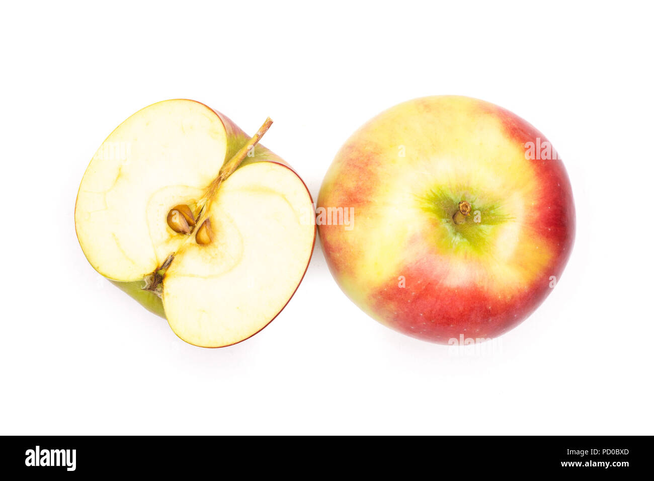 Group of one whole one half of fresh red apple james grieve variety ...