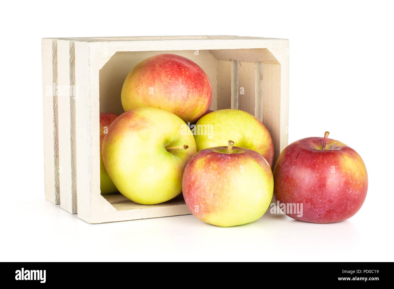 Lot of whole fresh red apple james grieve variety with wooden crate ...