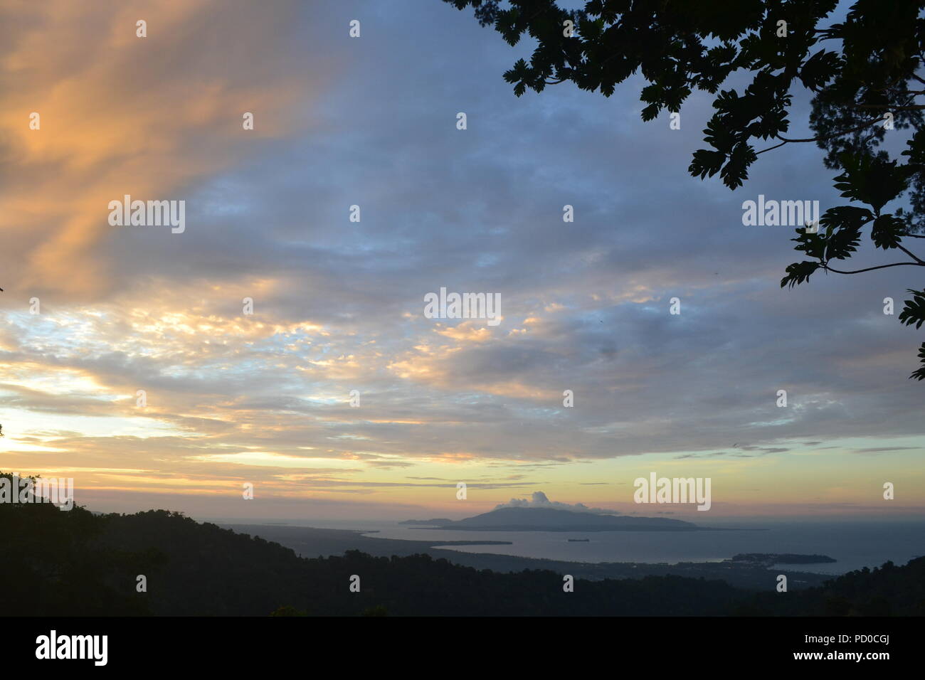 Wewak Harbour and Kairuru Island, Murik Lakes from the air. Papua New ...