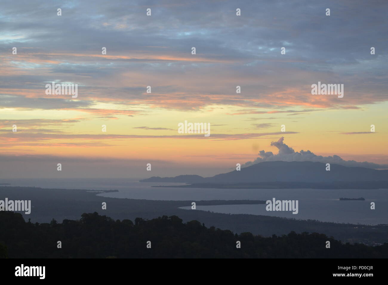 Wewak Harbour and Kairuru Island, Murik Lakes from the air. Papua New ...