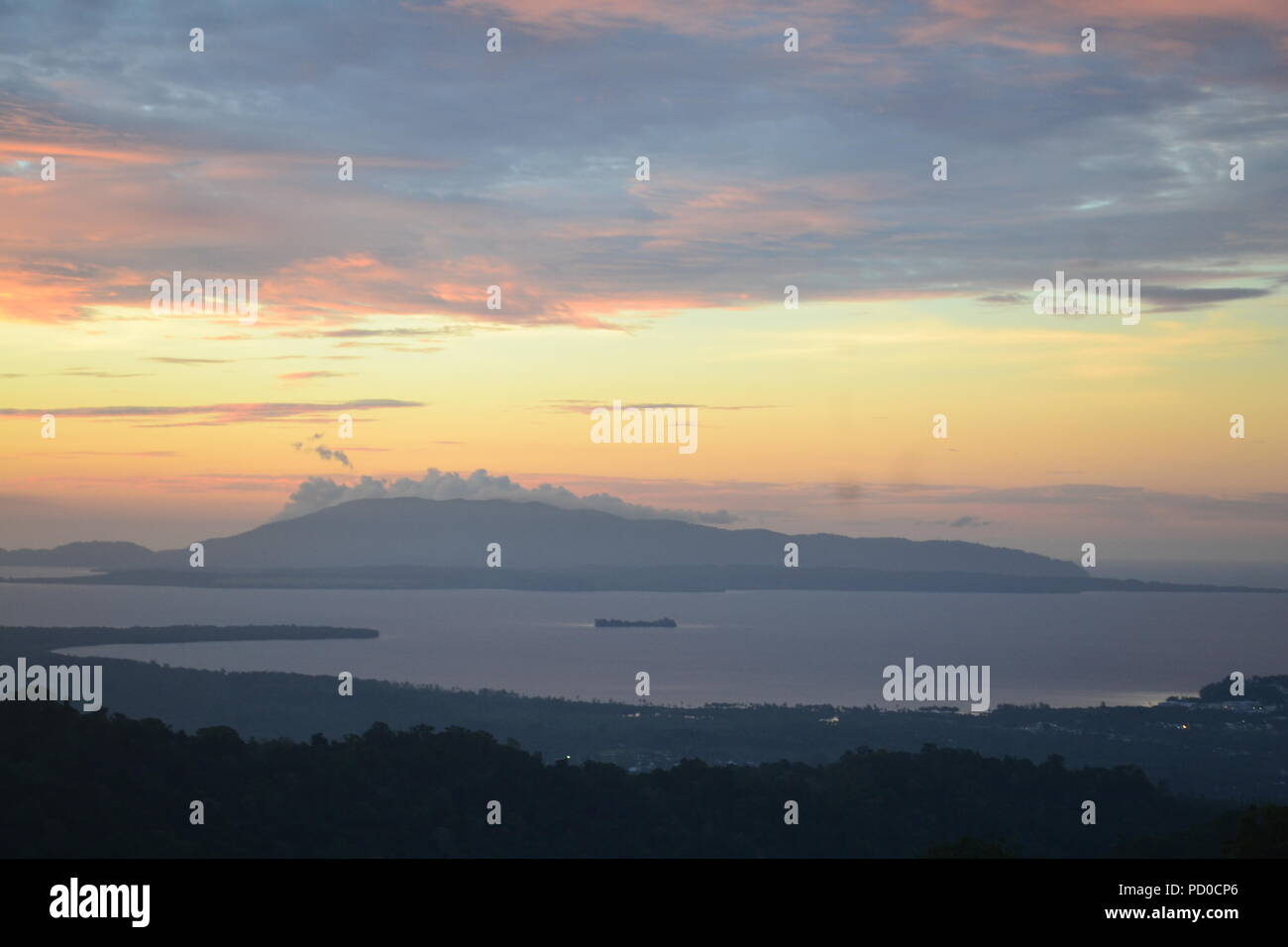Wewak Harbour and Kairuru Island, Murik Lakes from the air. Papua New ...