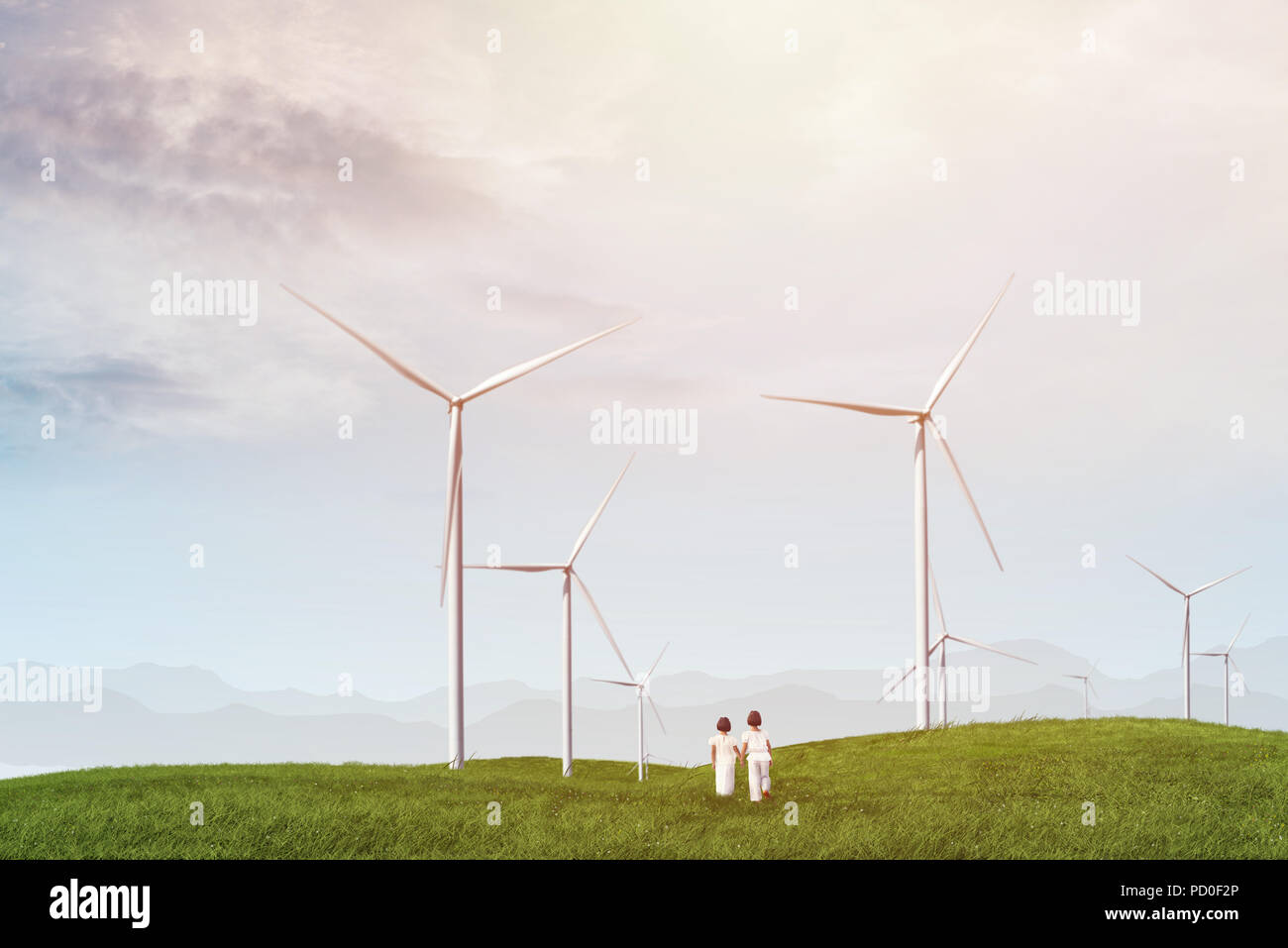 Children with wind turbines hi-res stock photography and images - Alamy