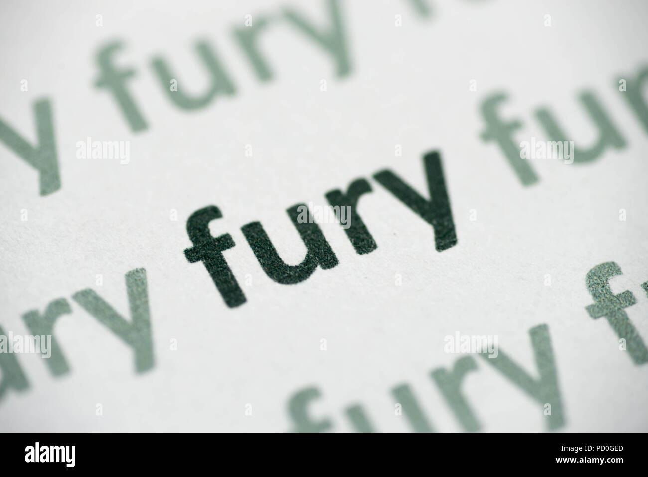 word fury printed on white paper macro Stock Photo - Alamy