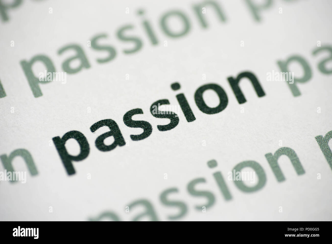 word passion printed on white paper macro Stock Photo - Alamy