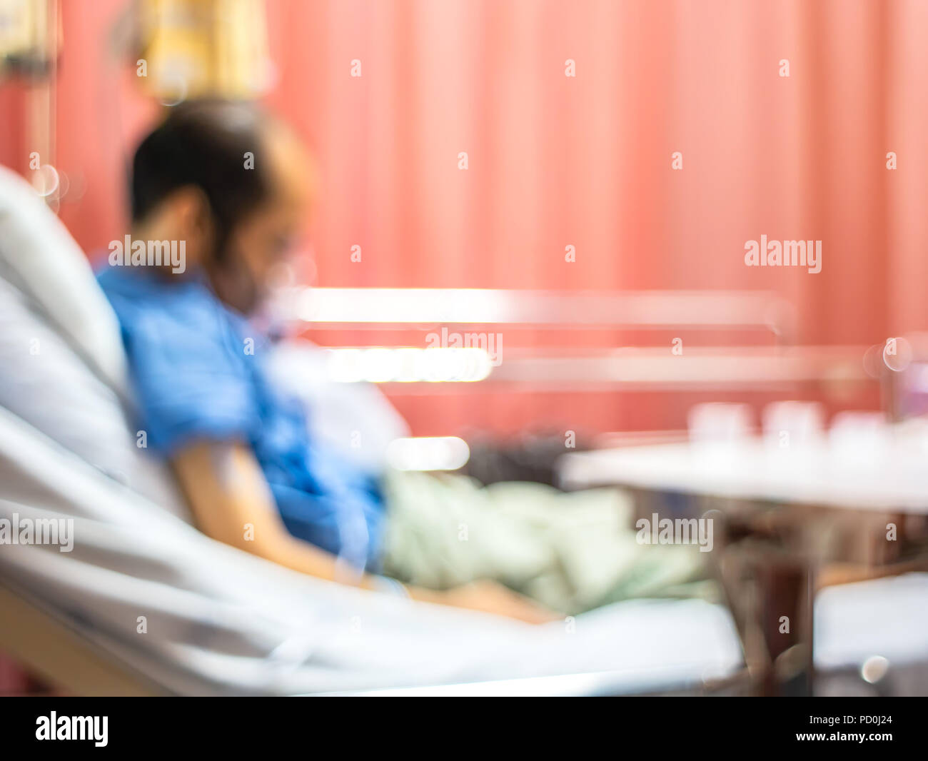 Defocus asian patient that sick about respiratory system rest on bed in ...