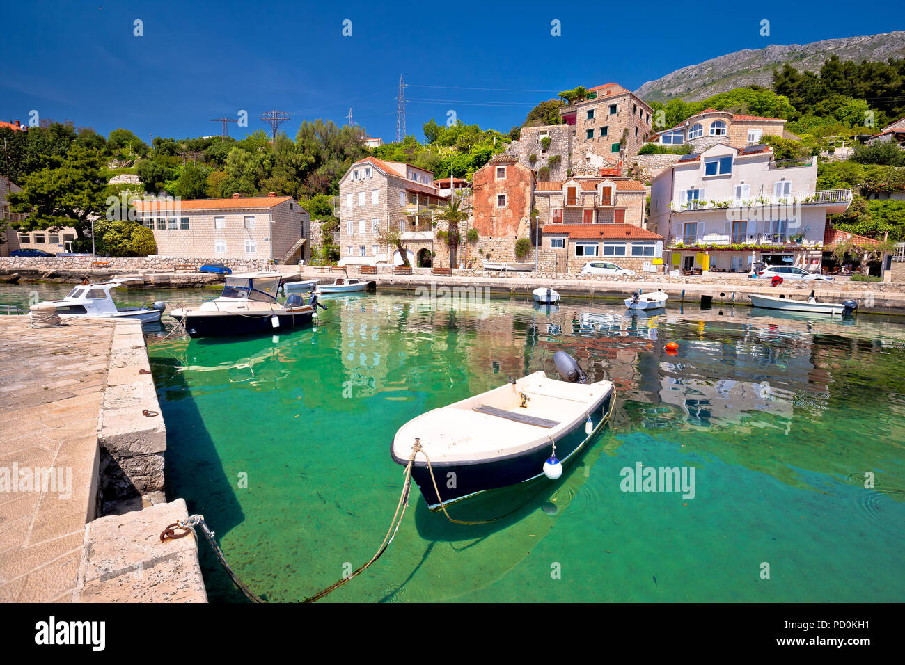 Idyllic village of Mlini in Dubrovnik archipelago view, south Dalmatia ...