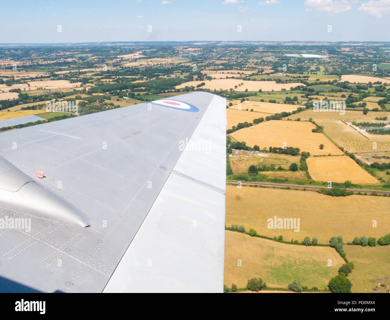 Close-up of wing of De Havilland Devon (Dove), in flight, RAF transport ...