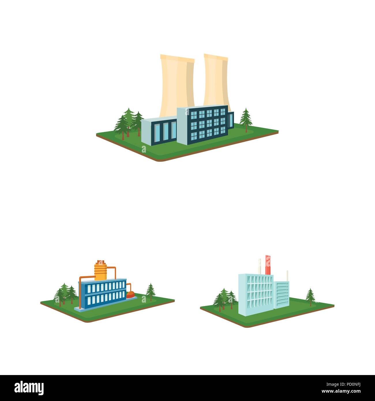 Factory and plant cartoon icons in set collection for design ...