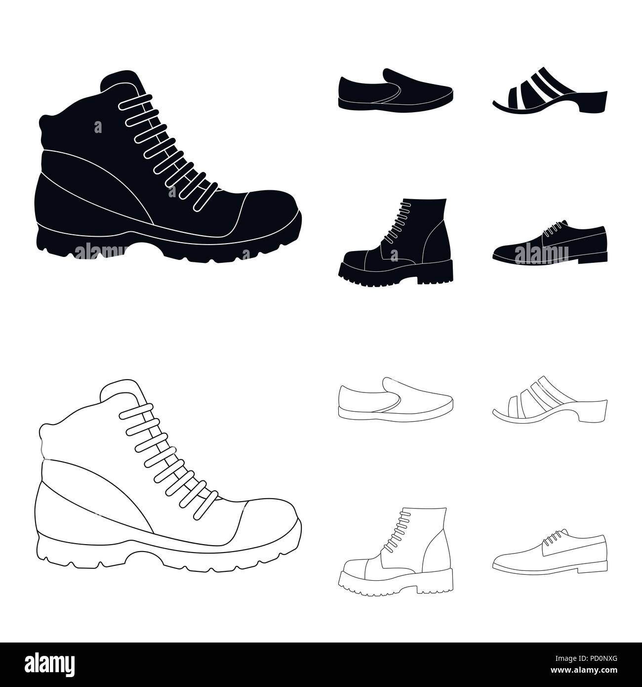 A set of icons on a variety of shoes.Different shoes single icon in ...