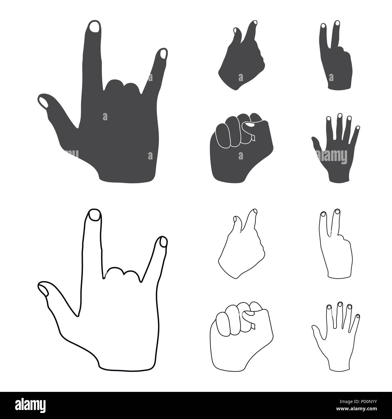 Open fist, victory, miser. Hand gesture set collection icons in black ...