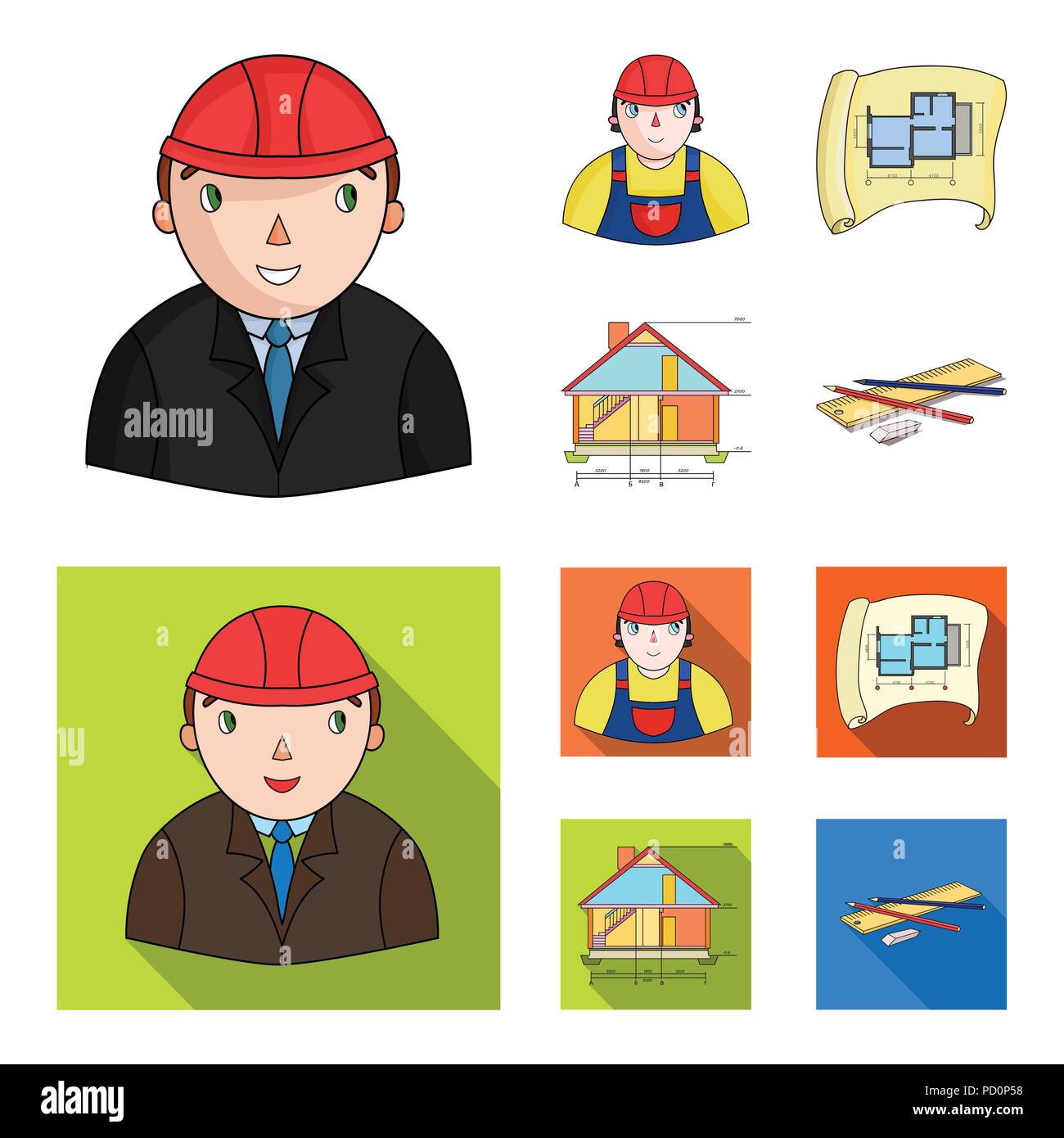 Engineer-constructor, construction worker, site plan, technical drawing ...