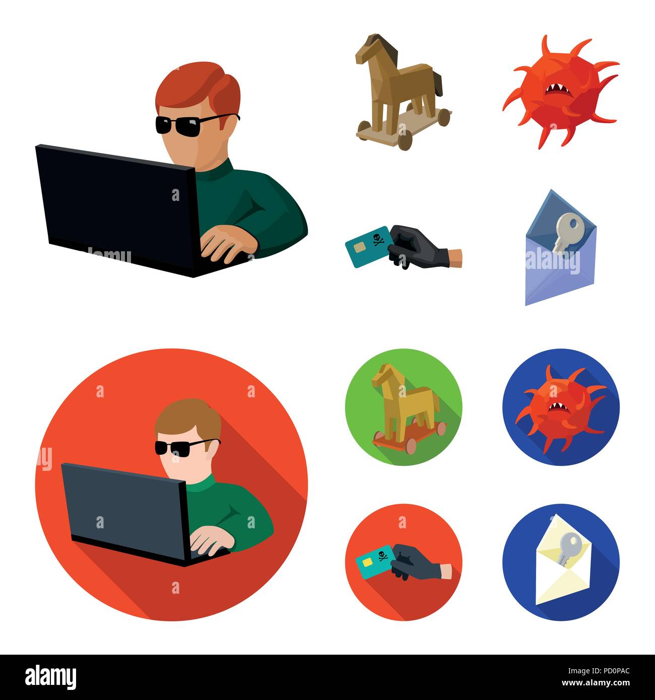 Hacker Hacking System Internet Hackers And Hacking Set Collection Icons In Cartoonflat 