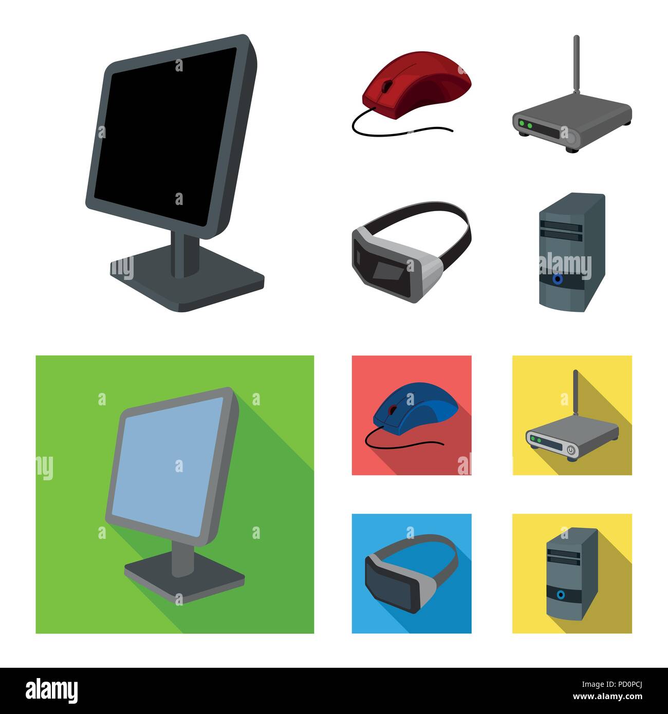 Monitor, mouse and other equipment. Personal computer set collection ...