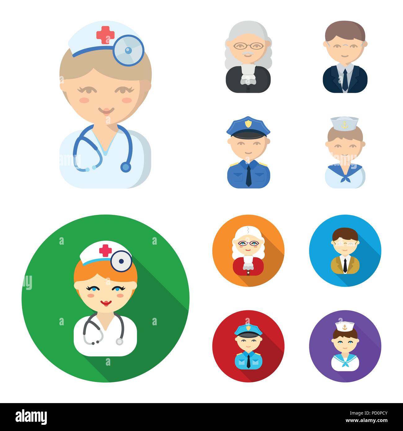 Doctor, judge, business, police.Profession set collection icons in ...