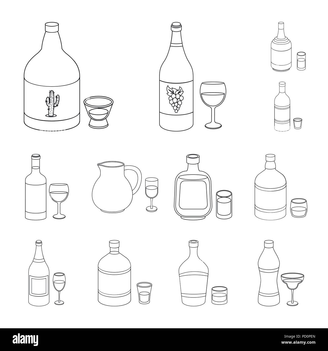 Types of alcohol outline icons in set collection for design. Alcohol in ...