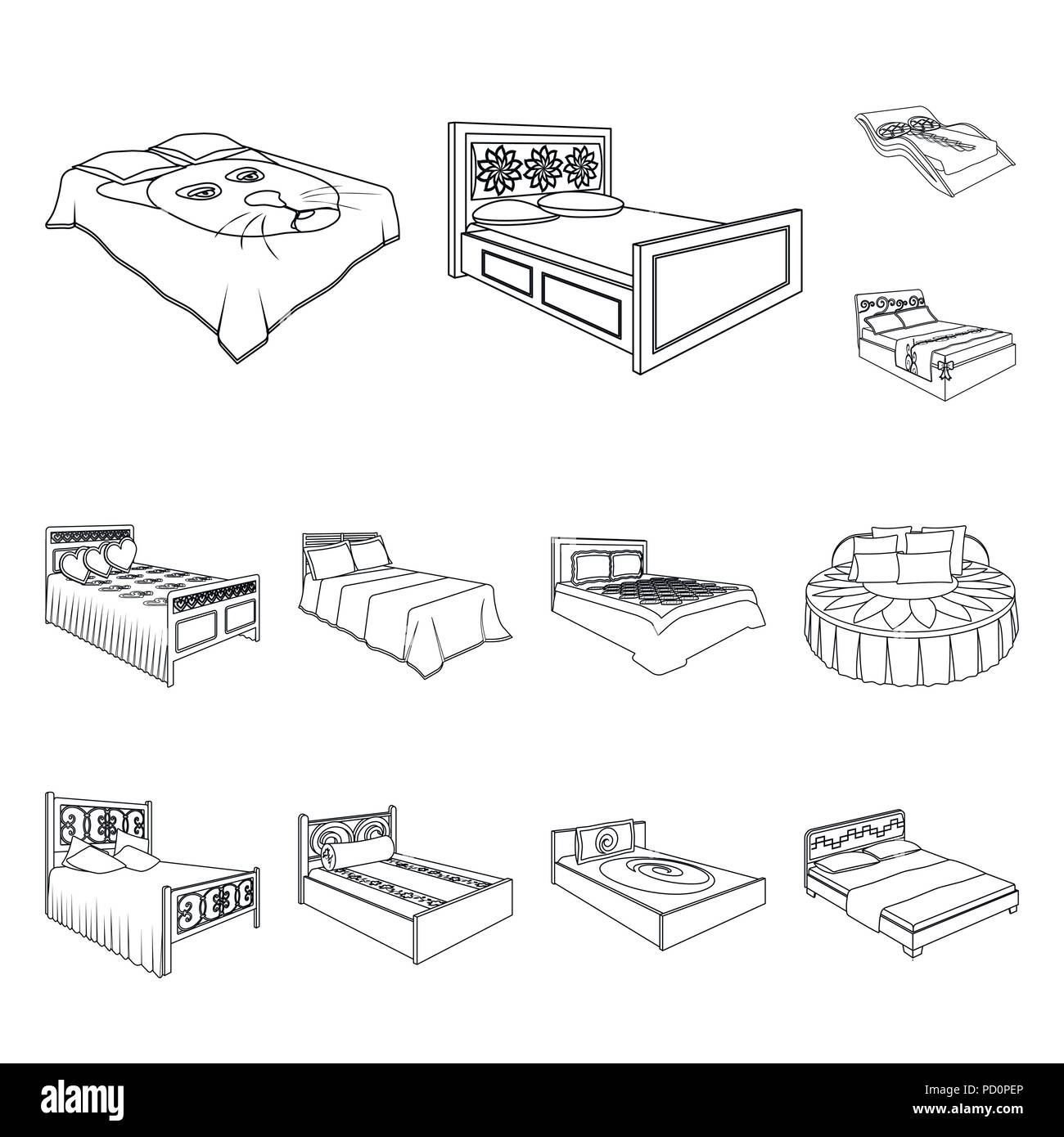 Different beds outline icons in set collection for design. Furniture ...