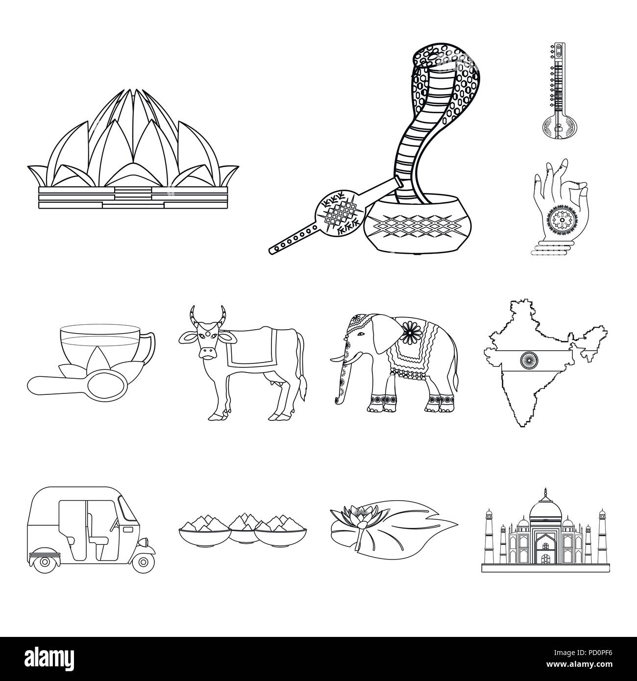 Country India outline icons in set collection for design.India and ...