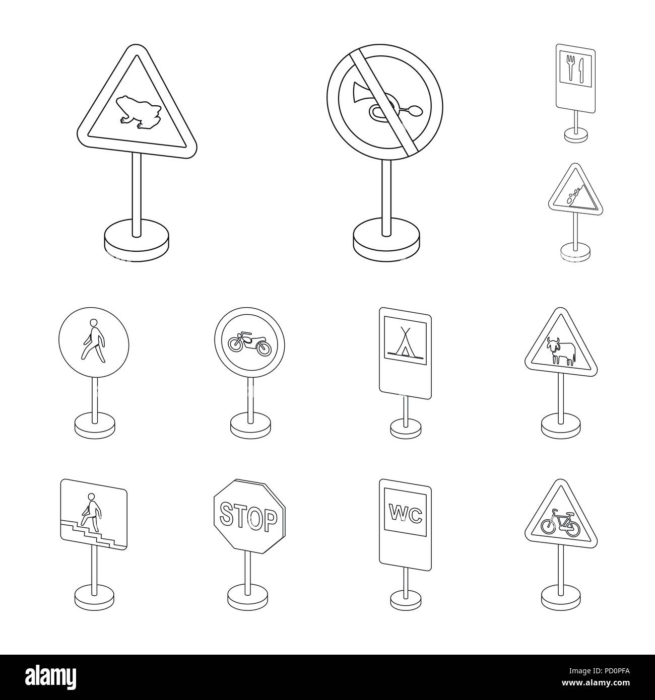 Different types of road signs outline icons in set collection for ...