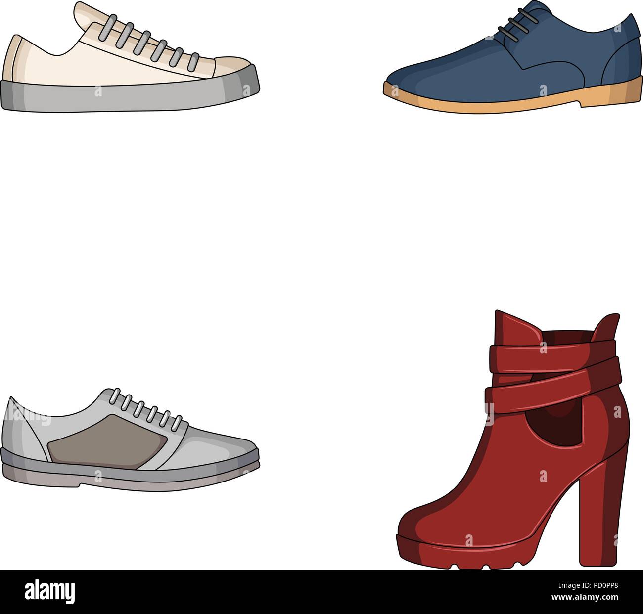 A set of icons on a variety of shoes.Different shoes single icon in ...