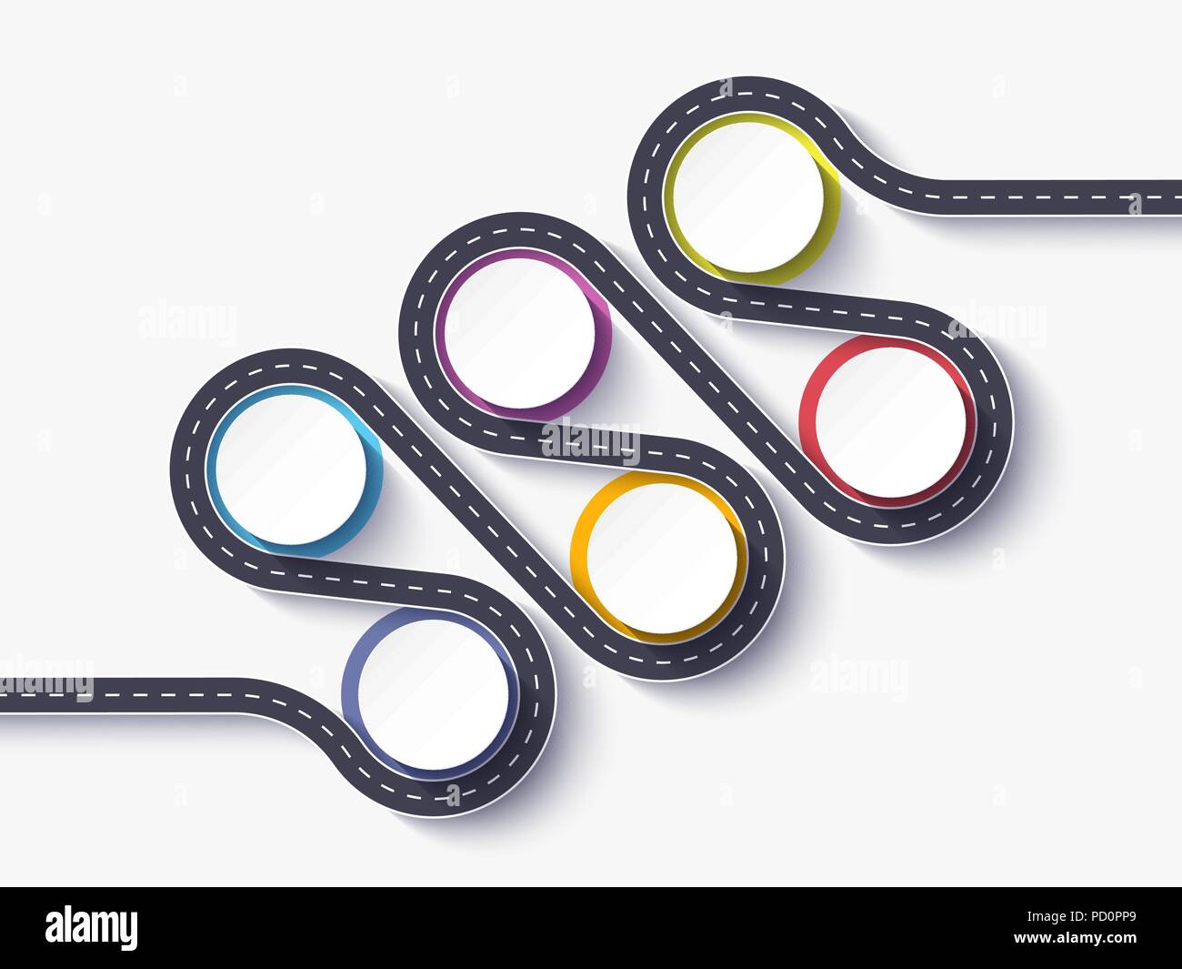 Winding road way location infographic template with a phased structure. Business circle template ...