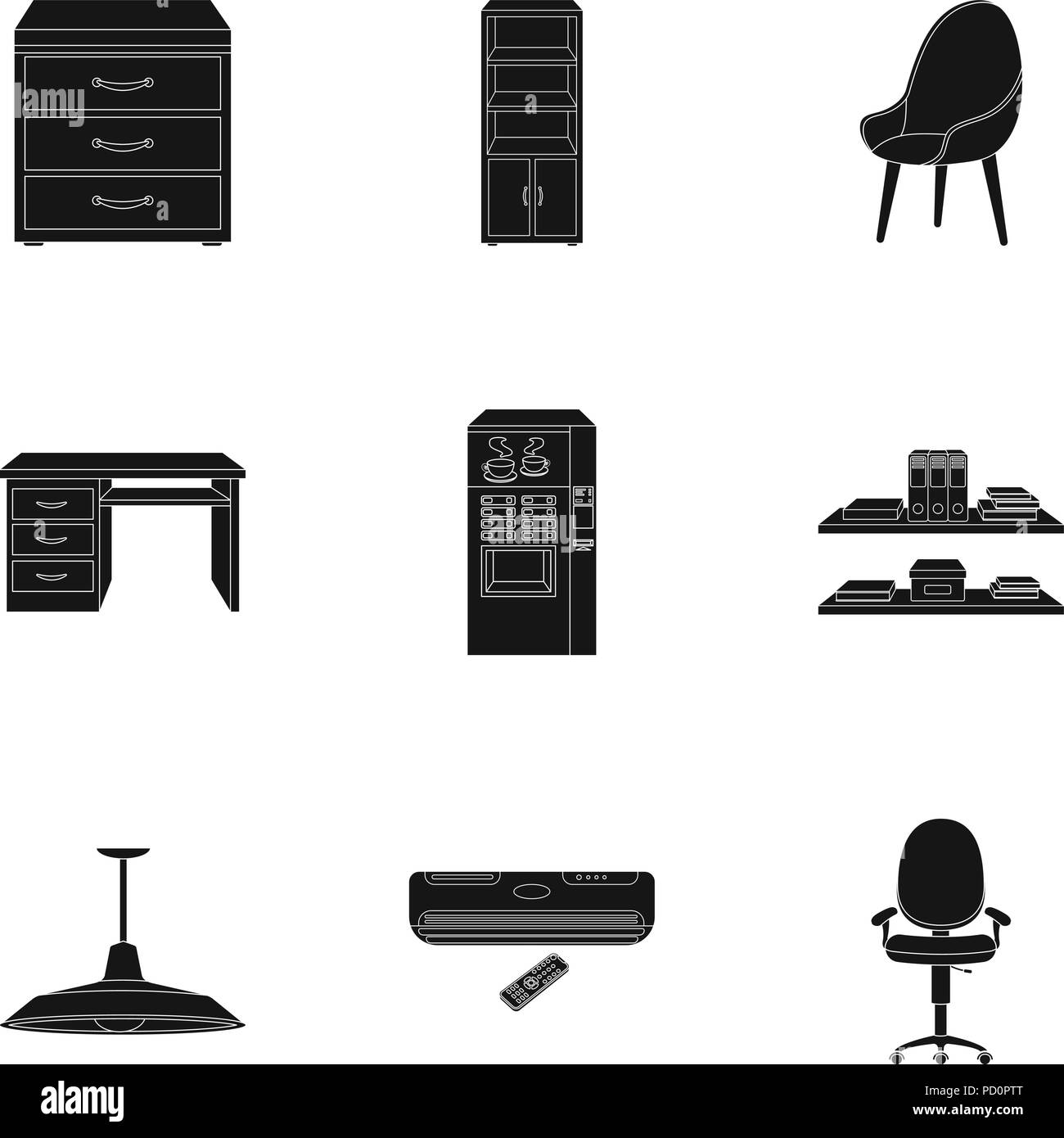 Office furniture and interior set icons in black design. Big collection ...
