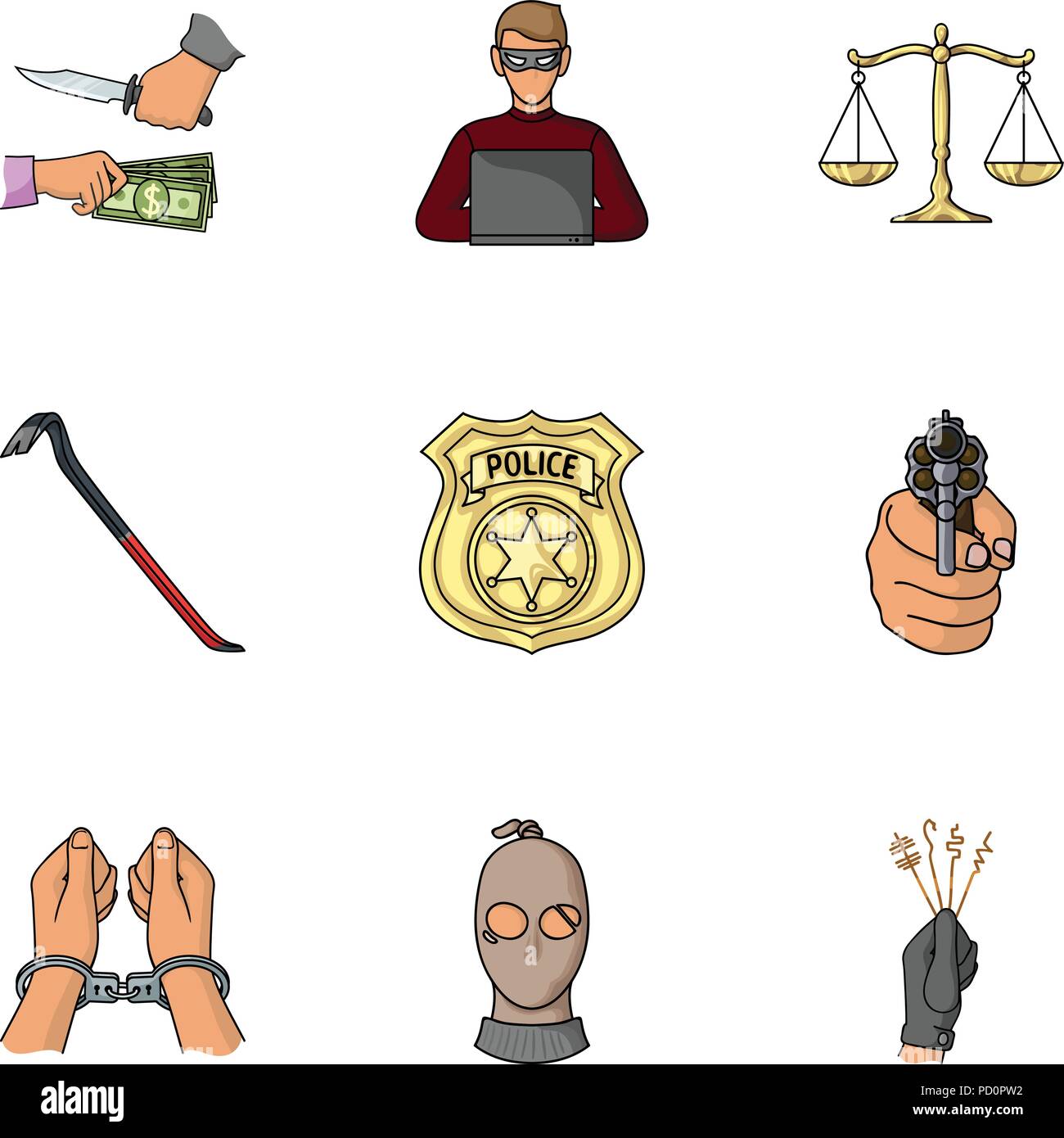 Crime set icons in cartoon style. Big collection of crime vector symbol ...