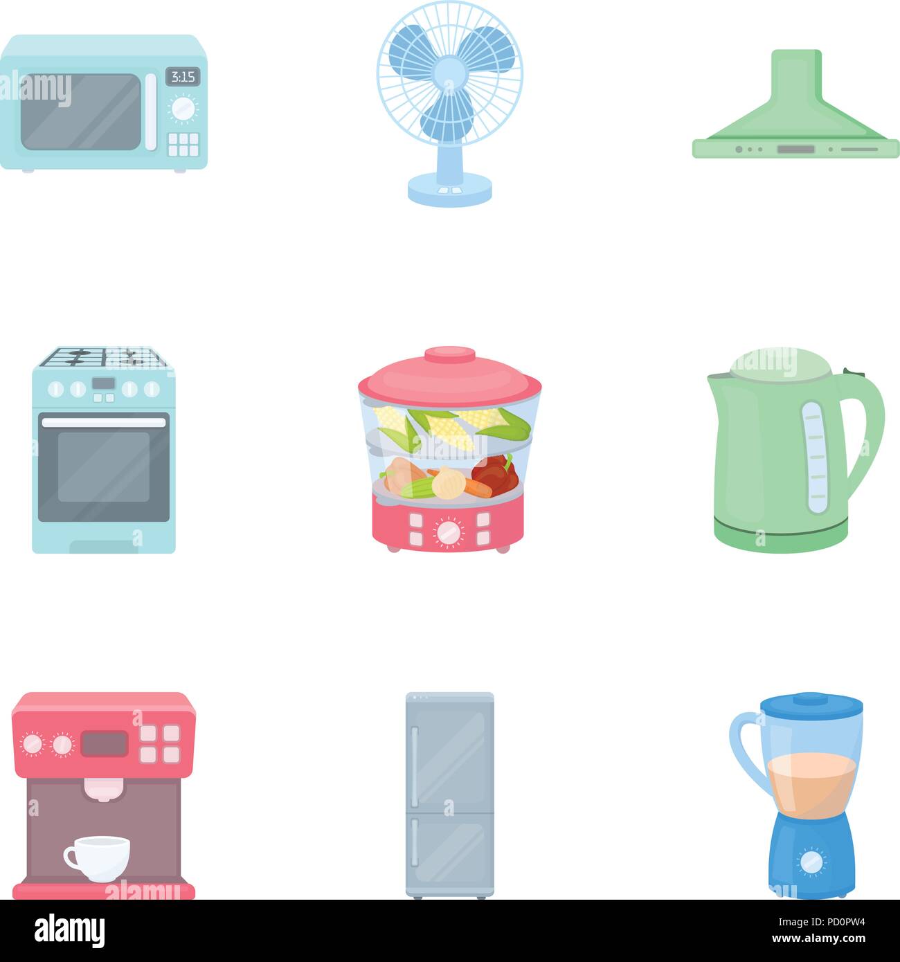 Household appliances set icons in cartoon style. Big collection of ...