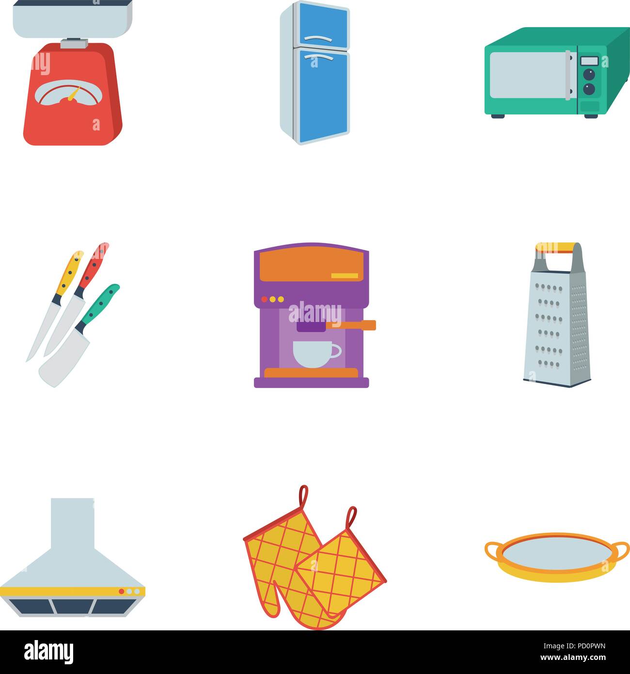 Kitchen set icons in flat style. Big collection of kitchen vector ...