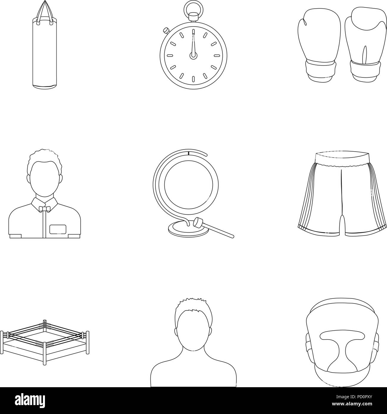 Boxing set icons in outline design. Big collection of boxing vector ...