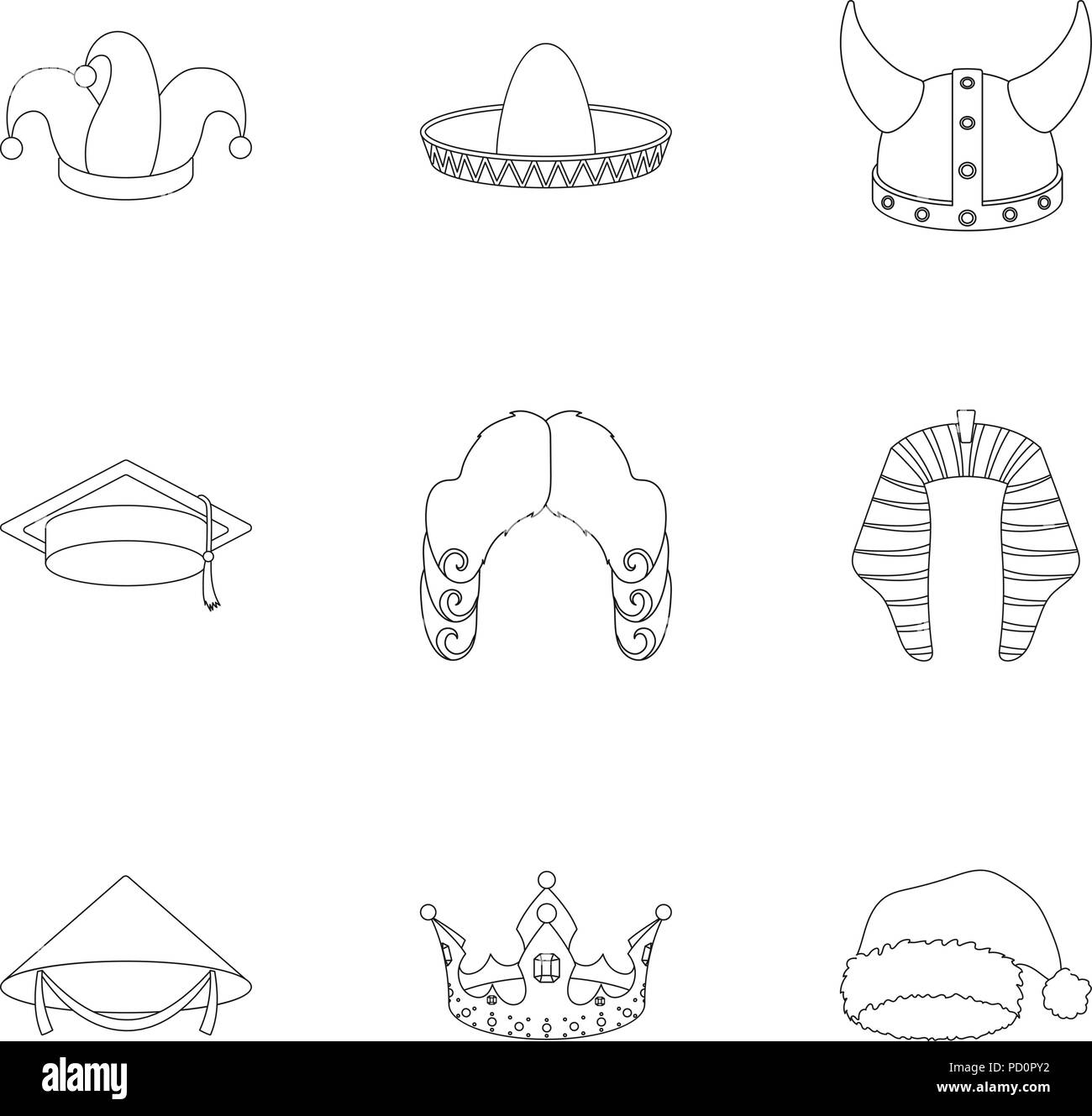 Hats set icons in outline style. Big collection of hats vector symbol ...