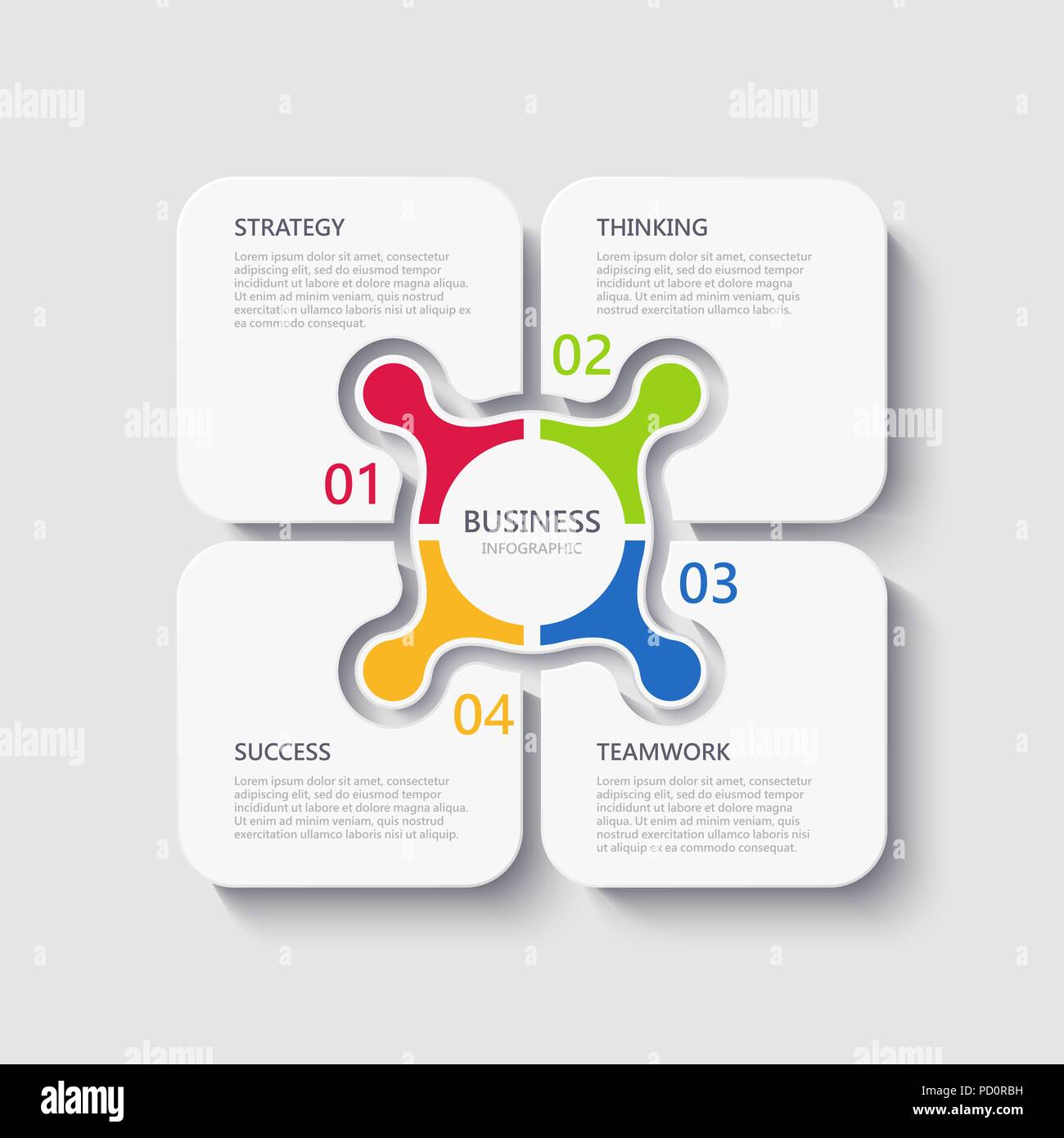 Modern 3D infographic template with 4 steps for success. Business square elements template with ...