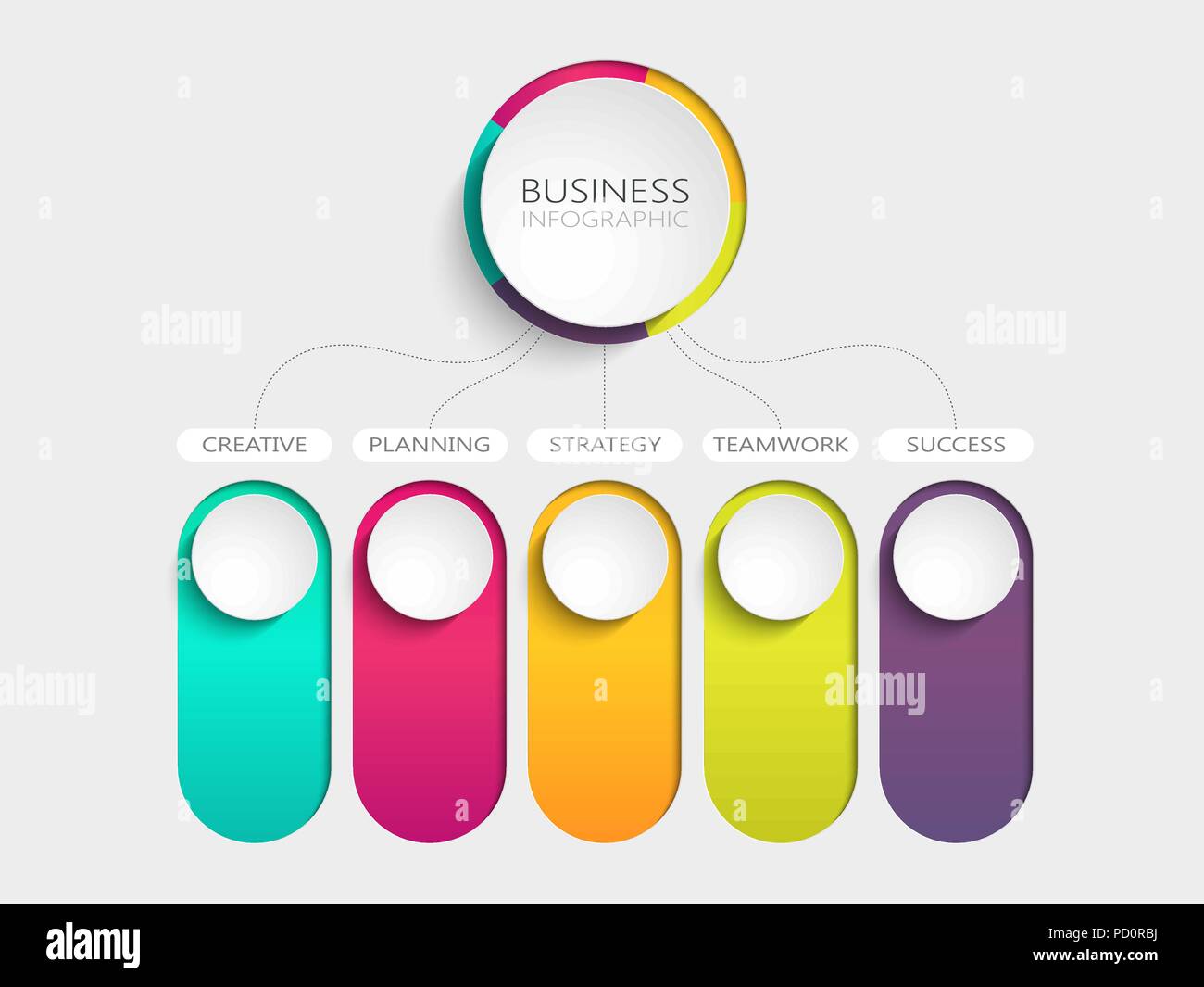 Modern abstract 3D infographic template with five steps for success. Business circle template ...