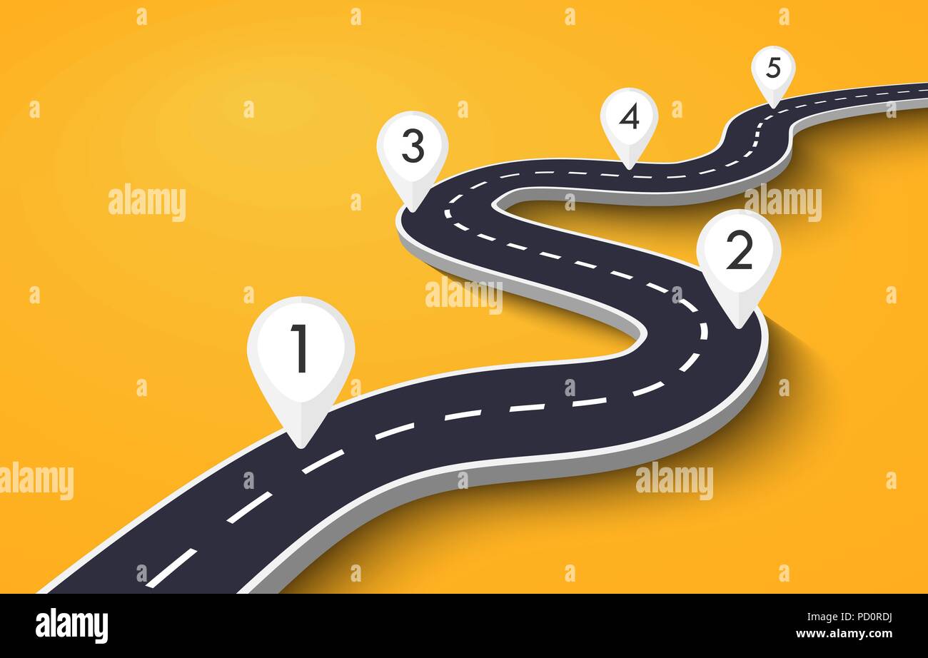 Winding Road on a a Colorful Background. Road way location infographic ...