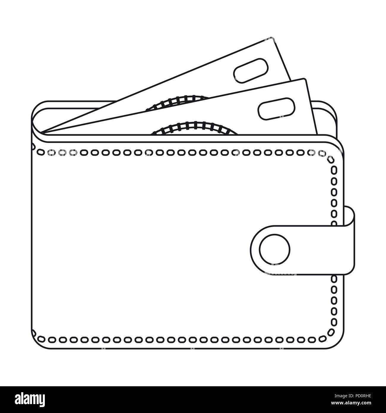 Wallet with cash icon in outline design isolated on white background ...