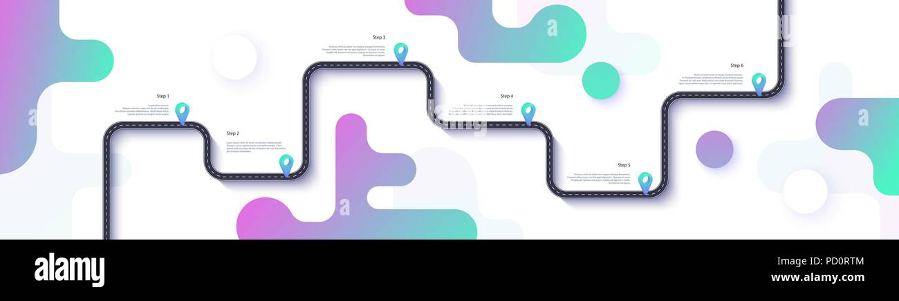 Road map and journey route infographics template. Winding road timeline ...