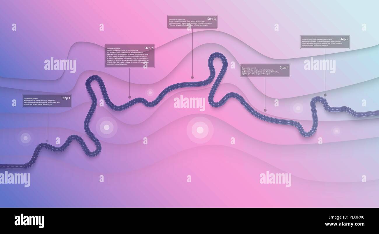 Road map infographics template. Winding road timeline illustration ...
