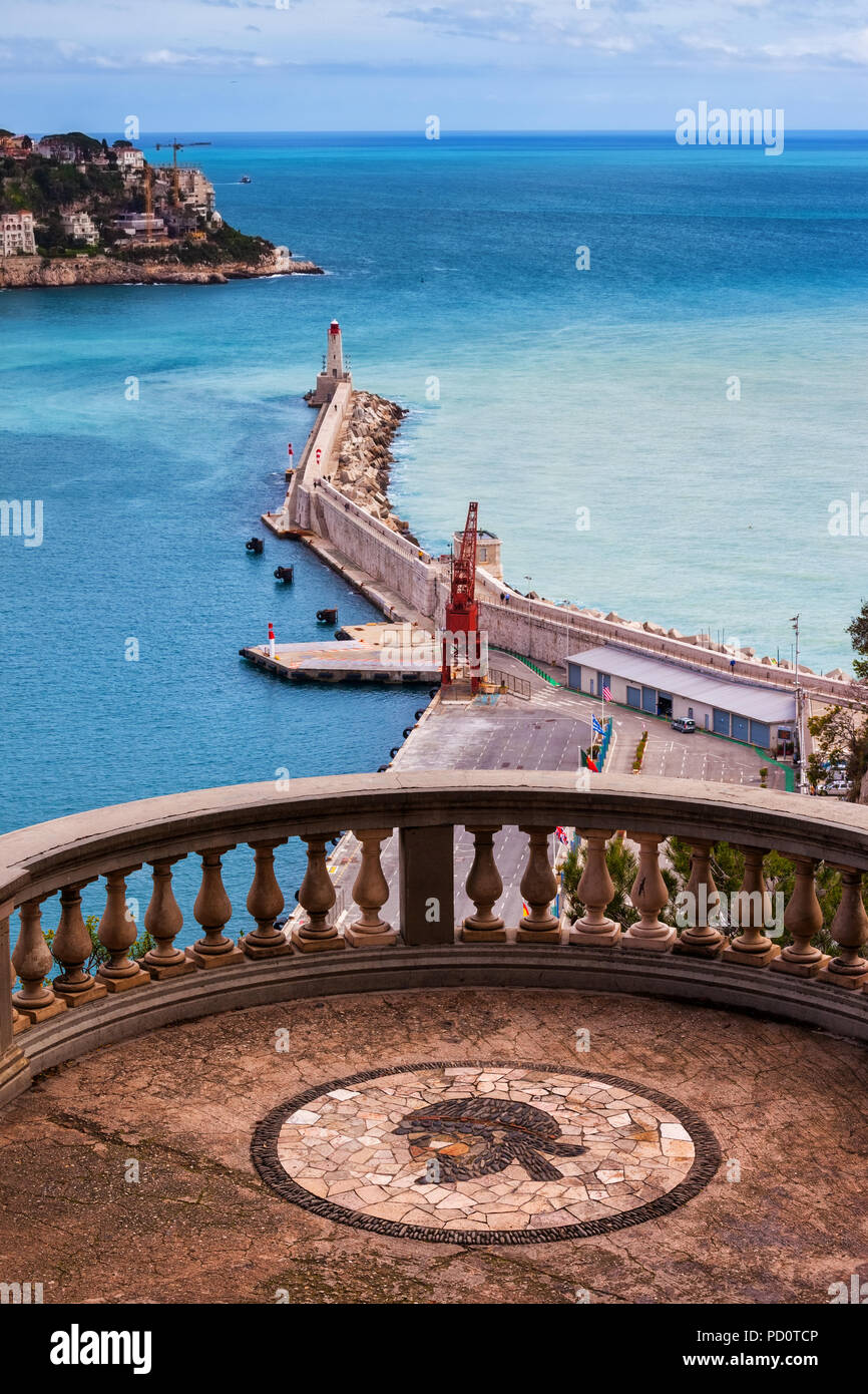 Viewpoint terrace with mosaic and classic balustrade facing the sea and ...